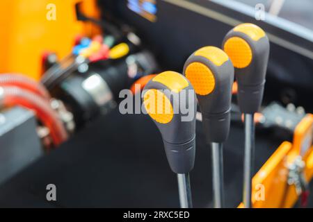steering and cab of forklift with levers. in stock. loader steering ...
