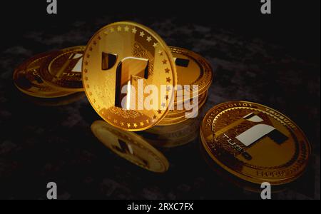 TrueUSD stablecoin TUSD cryptocurrency gold coin on green screen ...