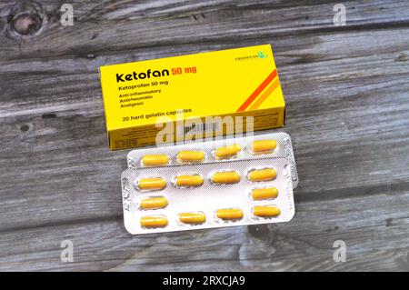 Cairo, Egypt, September 13 2023: Ketofan Ketoprofen 50mg capsules, an ...
