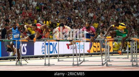Hansle Parchment of Jamaica competing in the 110m hurdles semi-finals ...