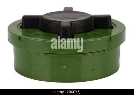 PMN-2 soviet, plastic bodied anti-personnel landmine. Isolated on white ...