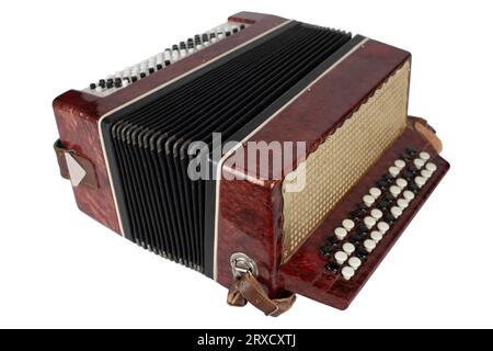 Small retro bayan (accordion). Folk musical instrument. Isolated on ...