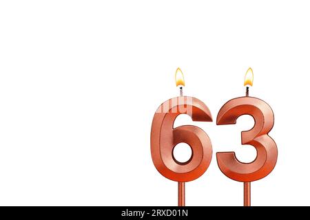 Birthday candle number 63 on white background Stock Photo - Alamy