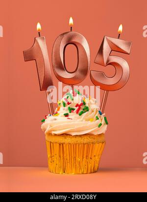 Cake with candle number 105 - Birthday card Stock Photo - Alamy