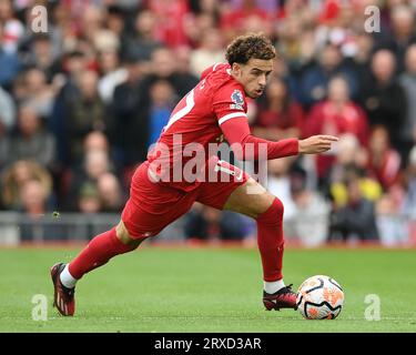 Curtis Jones of Liverpool with the ball during the Premier League match ...
