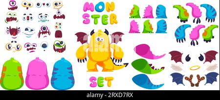 Cartoon monster creation kit. Creature characters constructor with ...