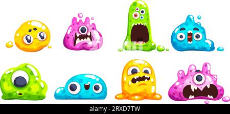 Funny monsters. Blob shape creatures with silly 3D faces, color jelly ...
