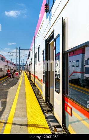 Modern Caltrain electric train with San Francisco destination sign ...