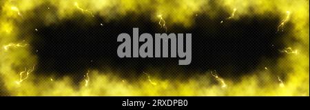 Yellow lightning frame with smoke glow effect. Thunder light electric ...