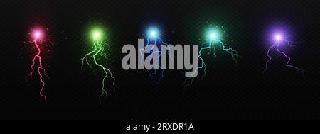 Color lightning bolts set isolated on transparent background. Vector ...