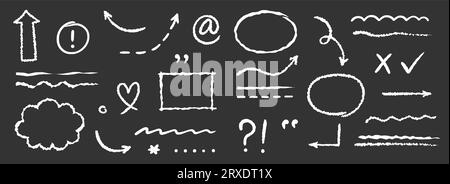 Chalkboard arrow, underline element vector set. Hand drawn sketch style ...