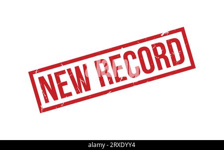 Grunge red new record word round rubber seal stamp on white background ...