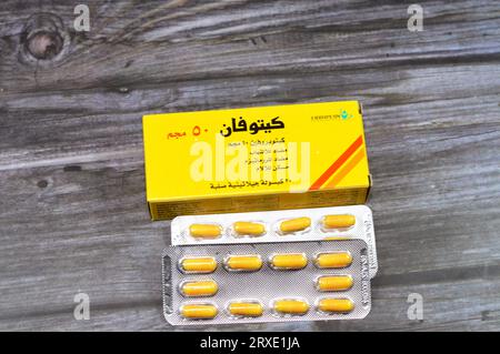 Cairo, Egypt, September 13 2023: Ketofan Ketoprofen 50mg capsules, an ...
