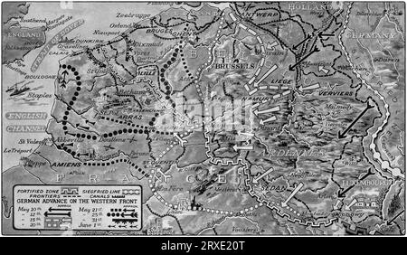 A map illustrating the German Wermacht advance through France during ...