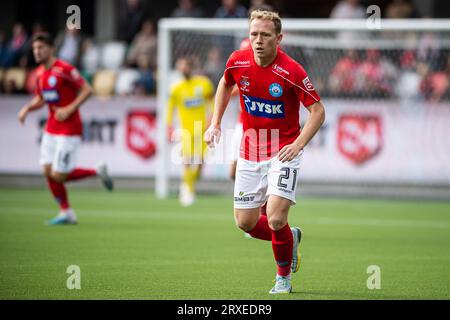 Silkeborg, Denmark. 24th Sep, 2023. Anders Klynge (21) of Silkeborg IF ...