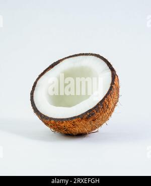 fresh opened coconut on white background Stock Photo - Alamy