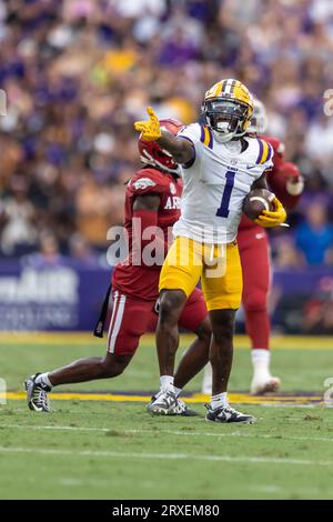 LSU wide receiver Aaron Anderson (1) carries the ball during an NCAA ...