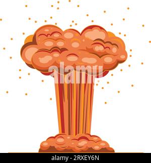Cartoon atomic bomb explosion, ground explosion with smoke and dust ...