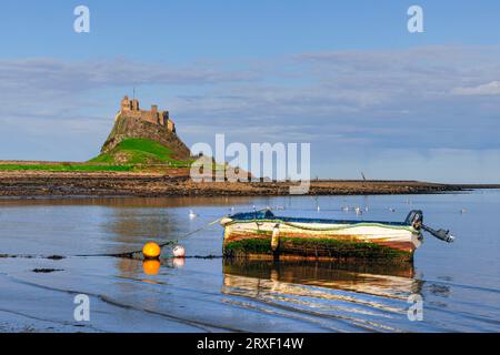 The tidal island of Llindisfarne, also called Holy Island, in ...