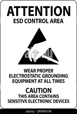 ESD Control Area Sign Attention - Wear Proper Electrostatic Grounding ...