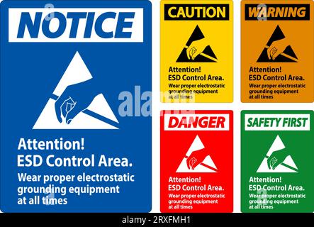 Notice Sign Attention ESD Control Area Wear Proper Electrostatic ...