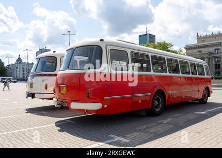 The old red and blue Skoda bus. Czechoslovakian Skoda RTO 706 Karosa ...