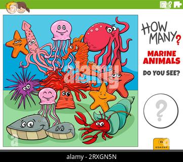 Math game worksheet with underwater sea animals like octopus, seahorse ...