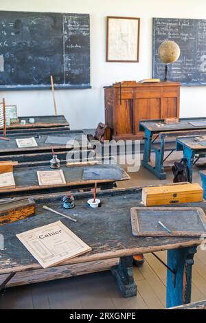 1920s classroom of country school showing old desk with slate, inkpot ...