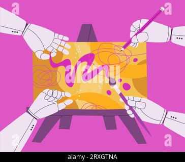Artwork creation and design with AI vector illustration. Cartoon robot ...