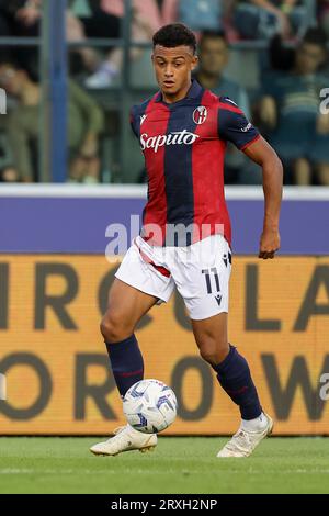 Dan Ndoye of Bologna FC controls the ball during the Coppa Italia final ...
