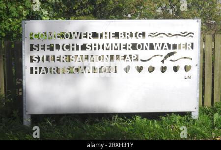 Sparling footbridge sign over the River Cree at Newton Stewart ...