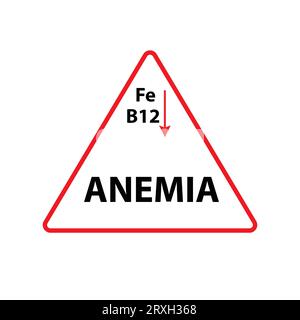 Red triangle with text iron and iron atomic symbol and with a red ...