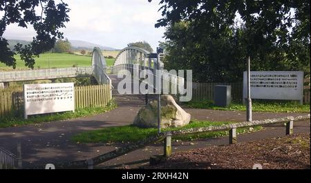 Sparling footbridge Scottish dialect sign over the River Cree at Newton ...