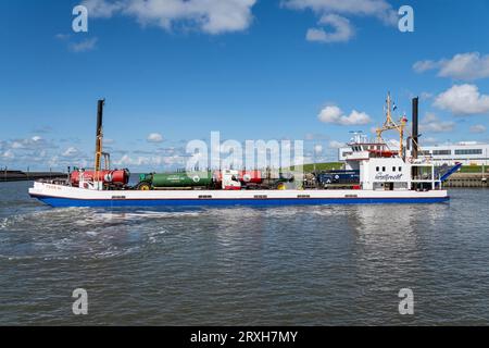 landing ship ‘Frisia VII’ in the port of Norddeich, Germany Stock Photo ...