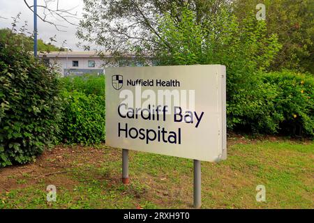 Signage for Nuffield Health, Cardiff Bay hospital. Taken September 2023 ...