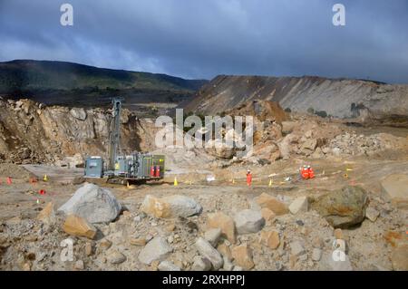 Drilling machine preparing for a blasting session at an open cast coal ...