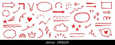 crayon emphasis arrow. Hand drawn yellow charcoal symbols for hand ...