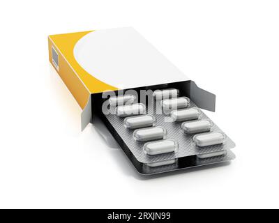 Generic pill pack with blister capsule isolated on white background. 3D ...
