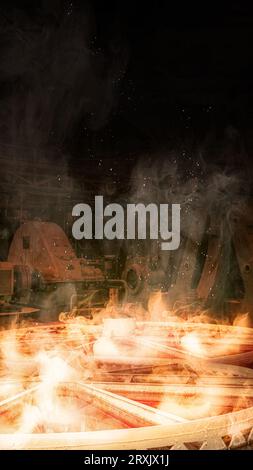 Haunted factory building in the night. Scary Halloween background ...