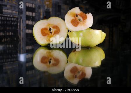 rotten spoiled fruits beautiful on top rotten inside grapes and apples ...
