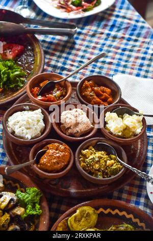 Pepper, White cheese, brandy, sauce, traditional food Sopska Salad ...