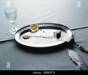 Fish Bones on Plate Stock Photo - Alamy