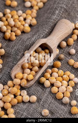 Round yellow peas for cooking porridge, raw yellow peas scattered ...