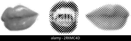 Set of Halftone Female mouths in different poses on pink background ...