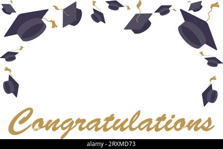 University mortarboards and word GRADUATION throwing tradition flat ...