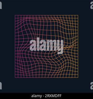 Distorted and warped neon laser grid on dark background. Retrowave ...