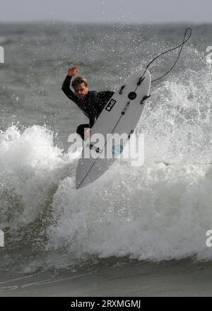 Patrick Langdon Dark top UK surfer at his home break Langland Bay ...