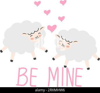 Valentine's day background with cute sheep cartoon and heart sign ...