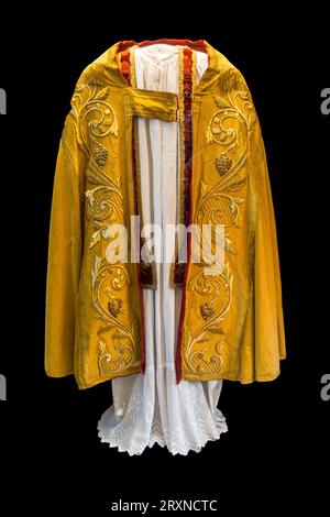 A chasuble, a liturgical garment worn by clergy during Mass, showcasing ...