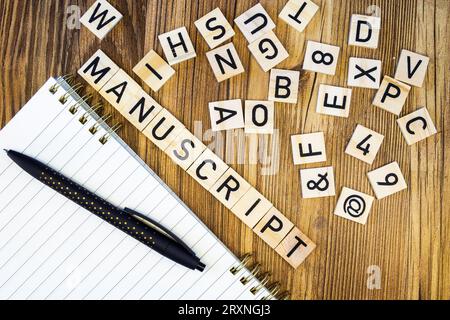 Manuscript flat lay scattered letters Stock Photo - Alamy